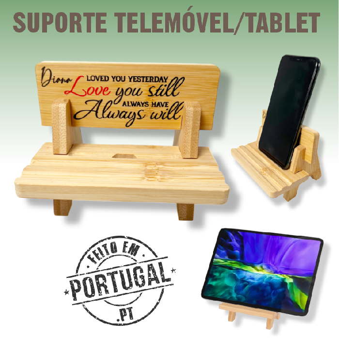 Personalize Já | Suporte Telemóvel/Tablet em Bambu para Sublimação
